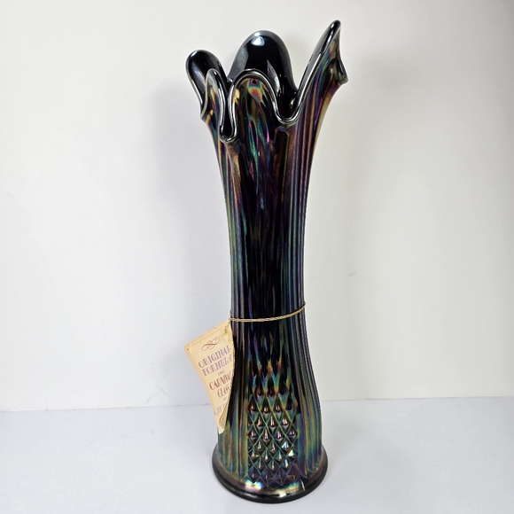 Fenton | Other | Vintage Fenton Blk Amethyst Carnival Glass Swung Vase ...